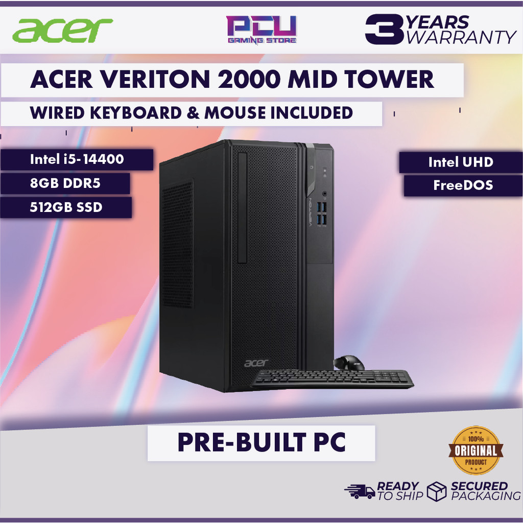 ACER VERITON 2000 VS2720G-14400 DESKTOP PC UNIT ( i5-14400, 8GB, 512GB ...