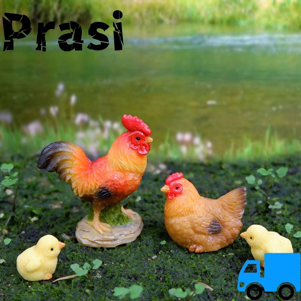 PRASI Chick Figures Statue, Multicolor Resin Chicken Doll Ornaments ...
