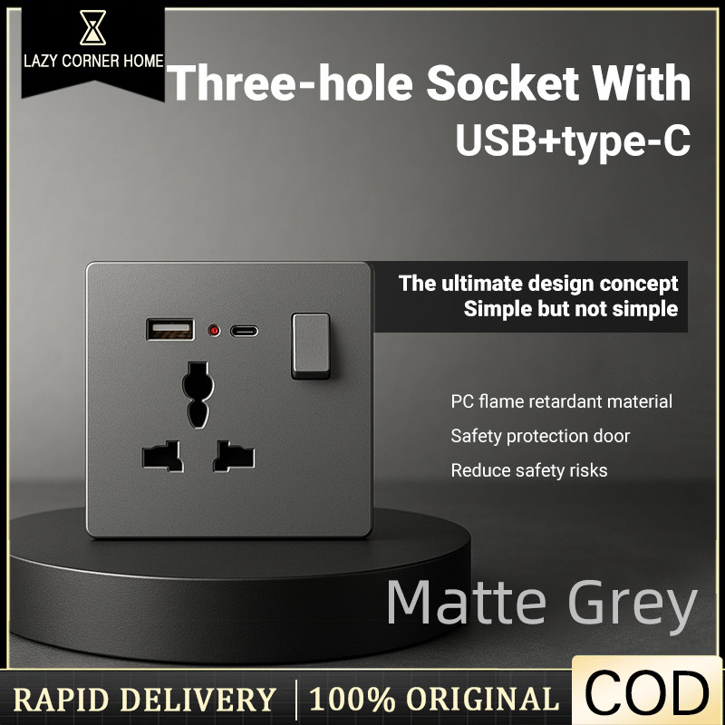 13A Switch Socket Outlet 【USB + TYPE C】 USB Power Wall Plug Socket ...