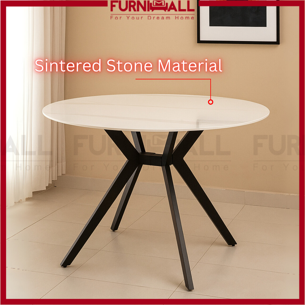Furnimall 3ft 4ft Round Dining Table Glossy Sintered Stone Meja Makan ...