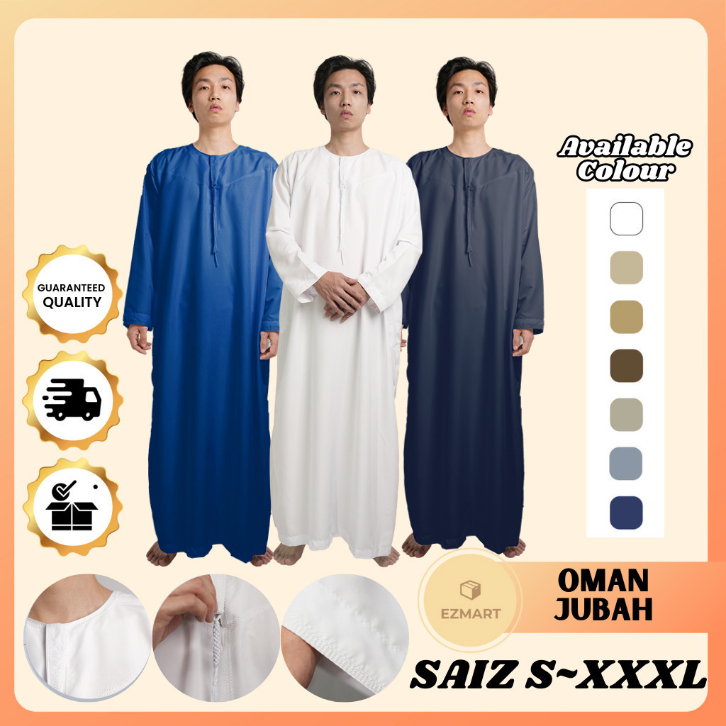 Oman Jubah Lelaki Islam Lembut Selesa Leher Bulat Jubah Dengan Lengan ...