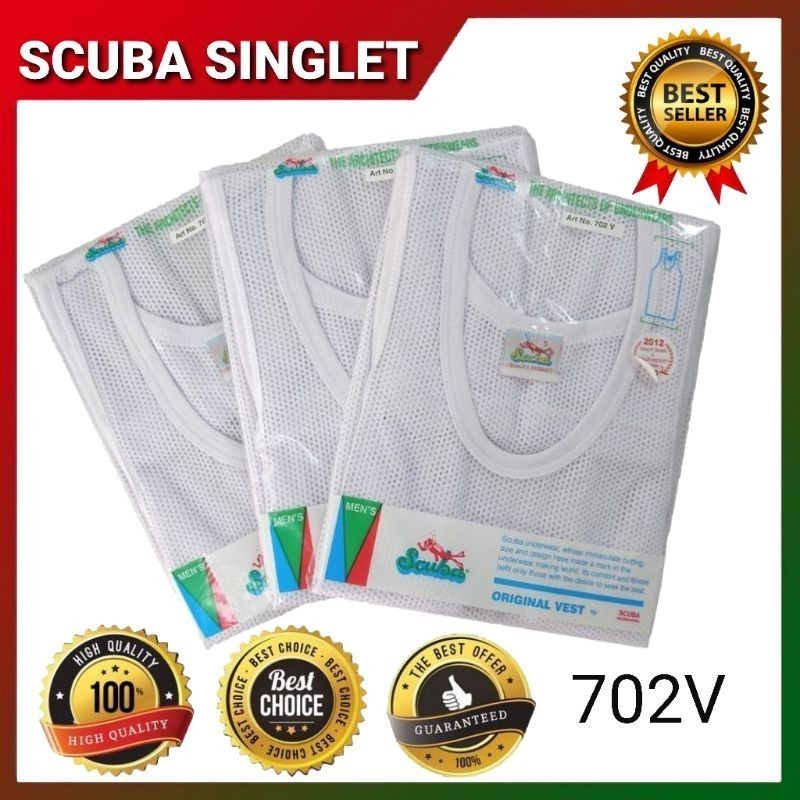 SINGLET SCUBA ORIGINAL 702V MEN'S WHITE SINGLET PUTIH LELAKI COTTON ...