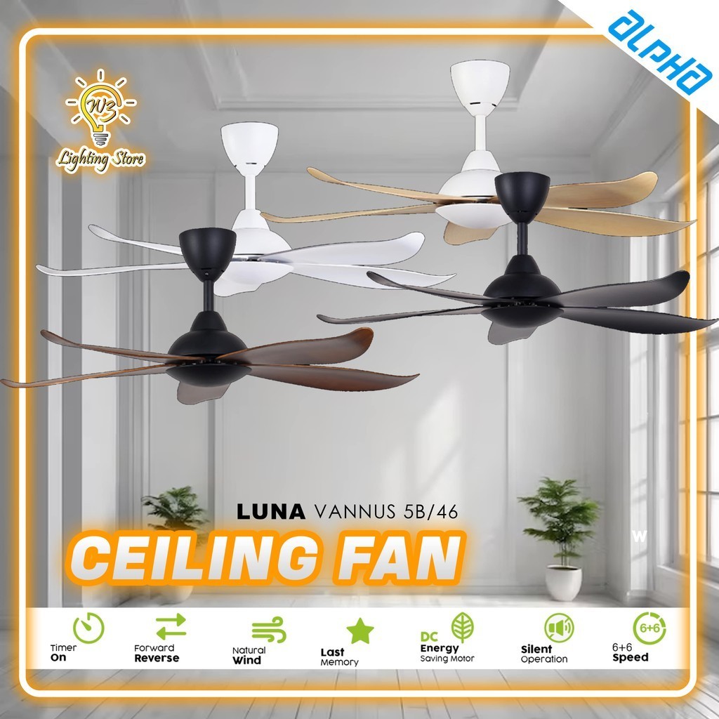 ALPHA VANNUS LUNA 46" CEILING FAN WITH 5 BLADES | LUNA 5B/46 | DC MOTOR ...