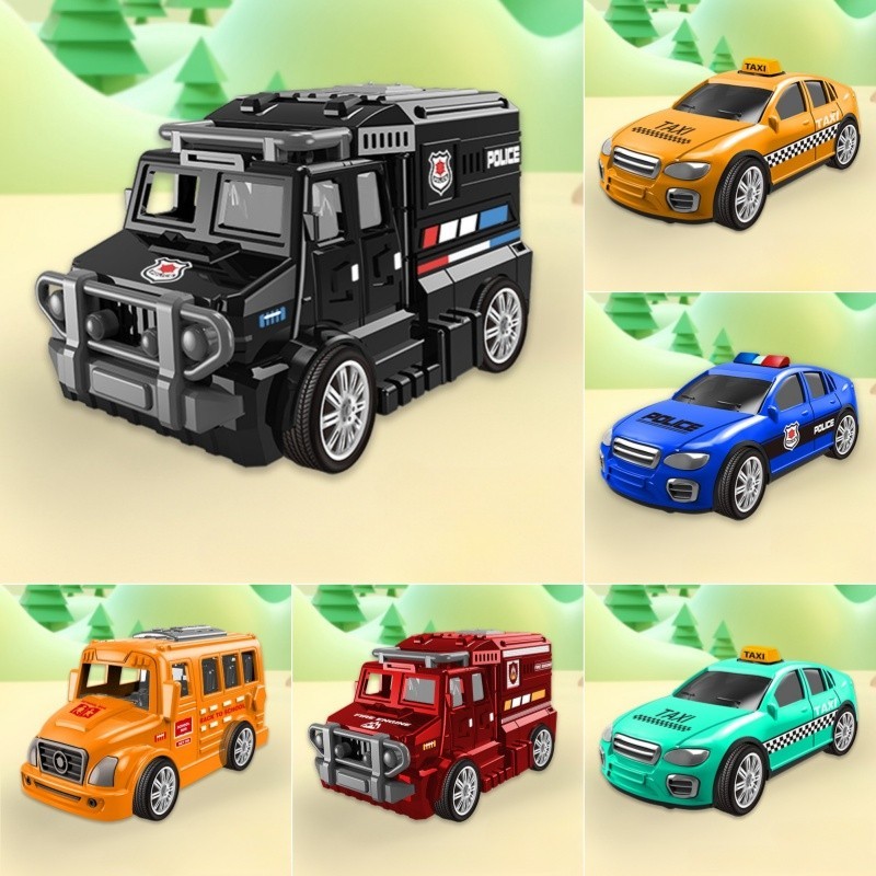 Diecast Simulation Taxi Fire Truck Police Cars Mini kids Toy Car Model ...