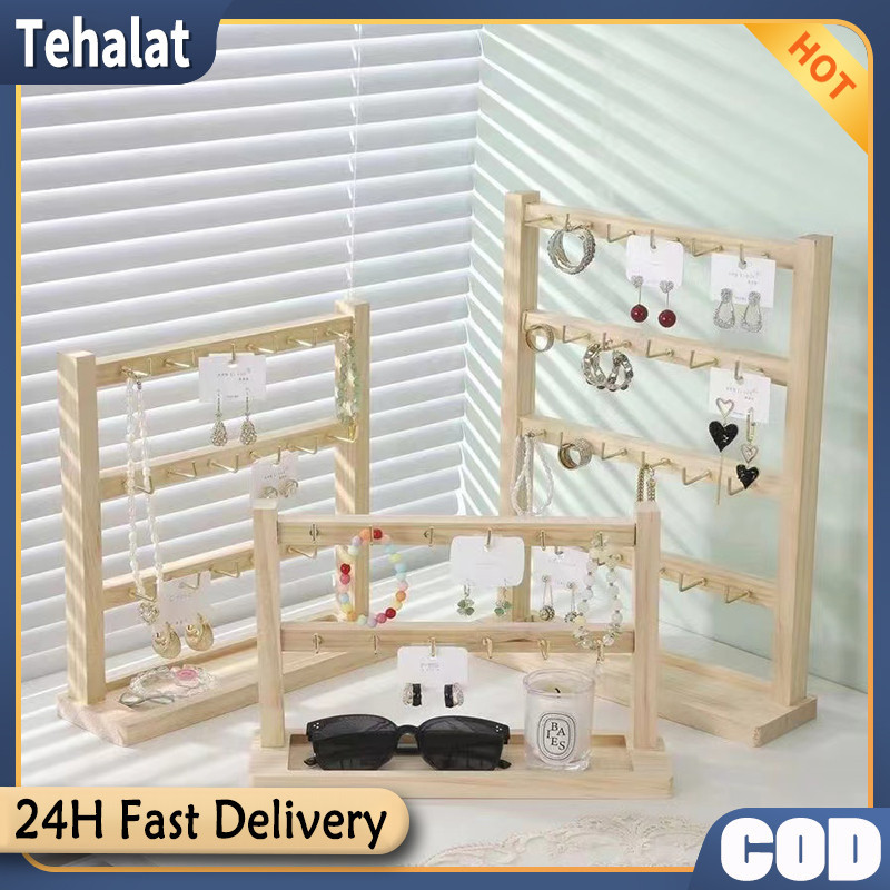 Desktop Necklace Earring Organiser Solid Wood Keychain Storage Rack ...
