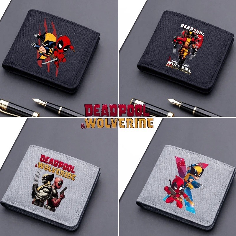Deadpool&Solverine Cartoon Folding Wallet Portable Marvel Series Zipper ...