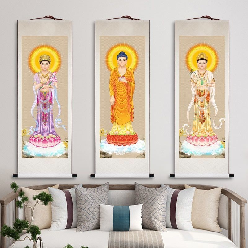 Chinese Painting Amitabha Western Three Holy Scroll Scroll Painting ... Chinese Painting Amitabha Western Three Holy Scroll Scroll Painting ...