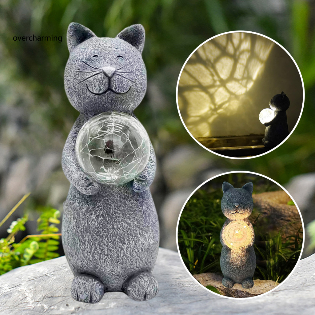 Solar Sitting Cat Decor Solar Garden Cat Statue Adorable Solar Cat ...