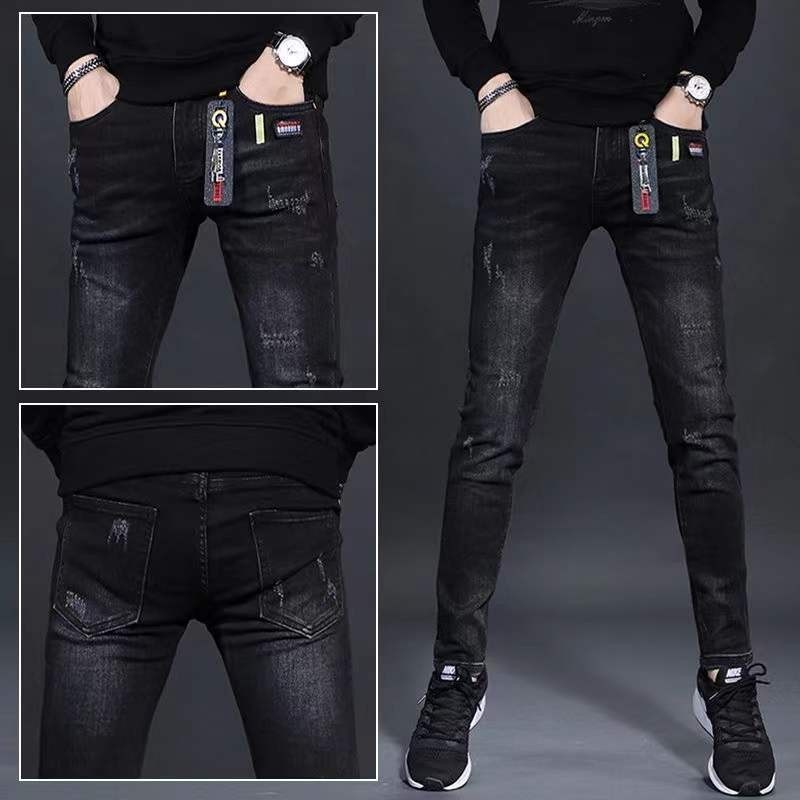 (JJ) Speckle Jeans Men's Streetwear Elastic Slim Fit Tight Pants ...
