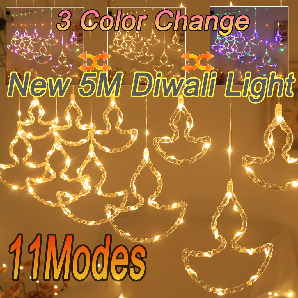 2024 5M LED Deepavali light 11modes Lighting Diwali Curtain Fairy ...