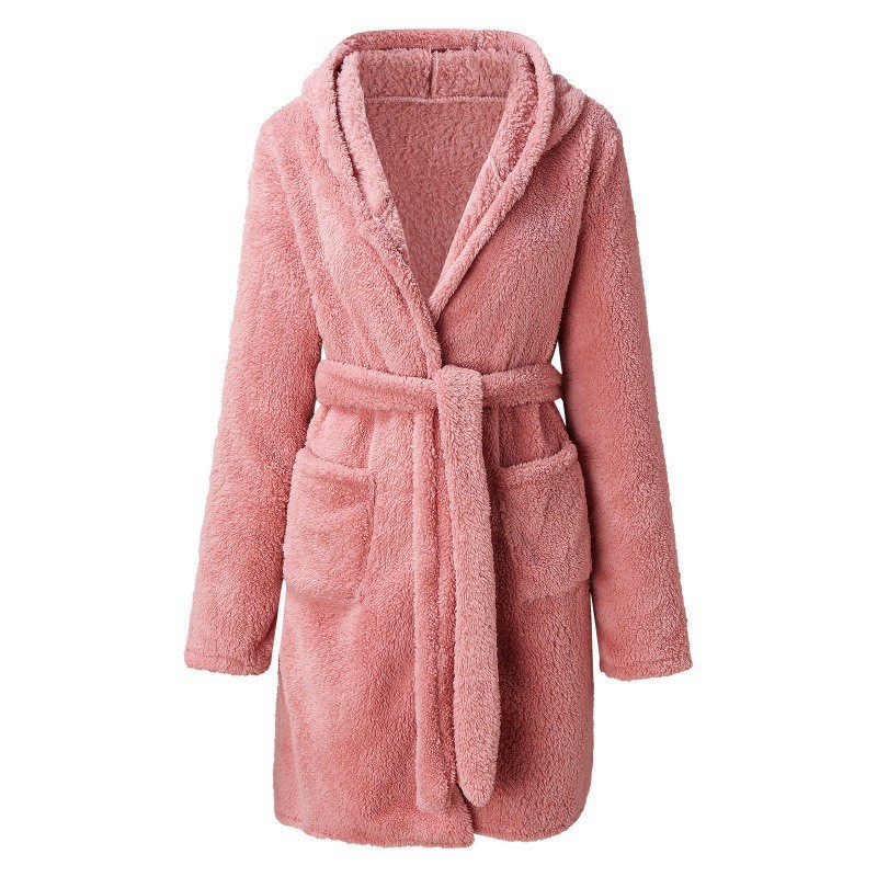 Women Winter Fluffy Bath Robe Ladies Hooded Dressing Gown Warm Bathrobe ...