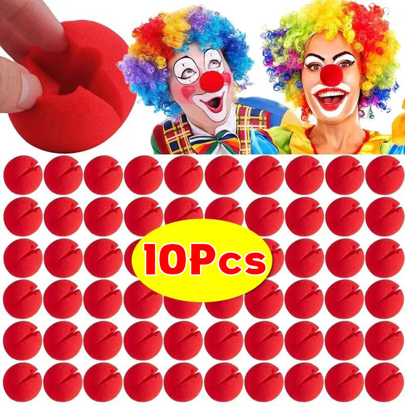 10Pcs Red Clown Noses Foam - Cosplay Make Up Costume Props - Circus ...