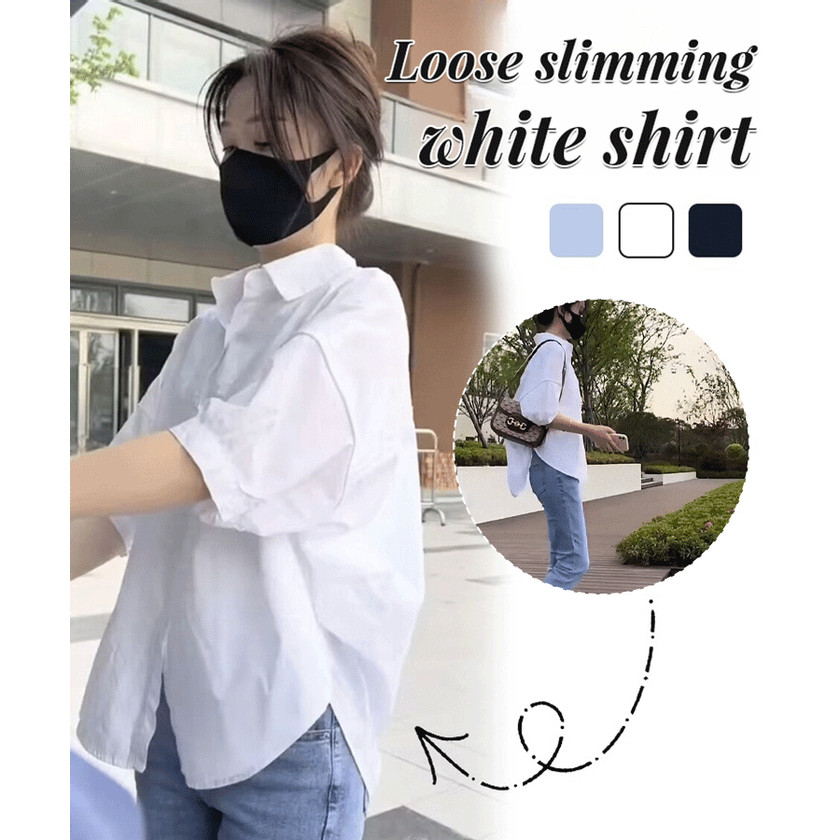 ⚡Ready Stock⚡Loose slimming thin white shirt for women 衬衫 Solid color ...