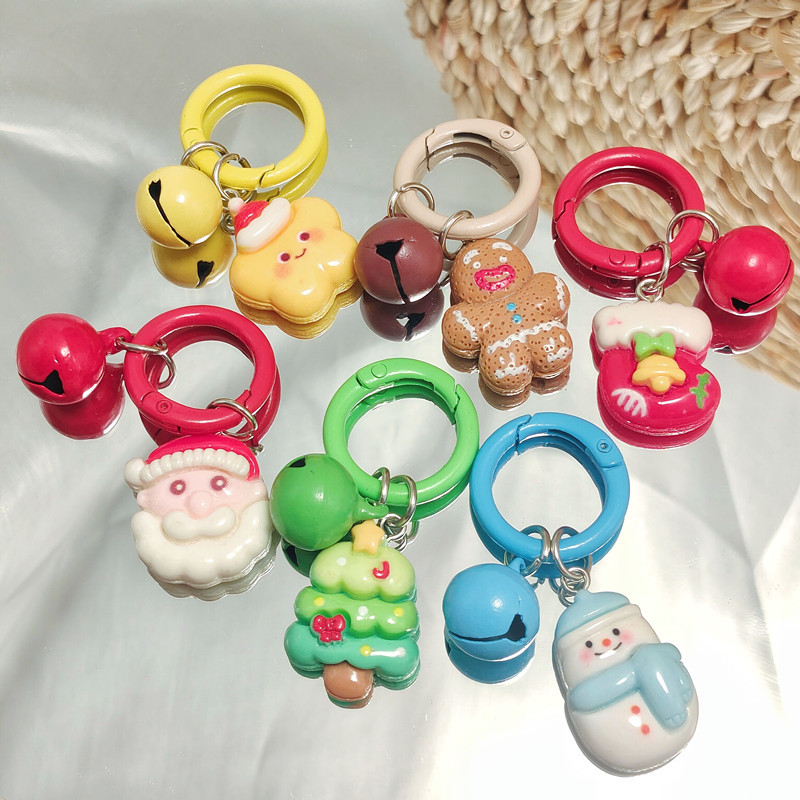 Cartoon Christmas Keychains Cute Bell Resin Keyring Christmas Gifts ...