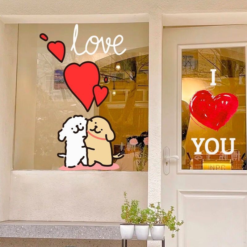 Love Romantic Atmosphere Stickers Cake Shop Milk Tea Shop Window Layout ...