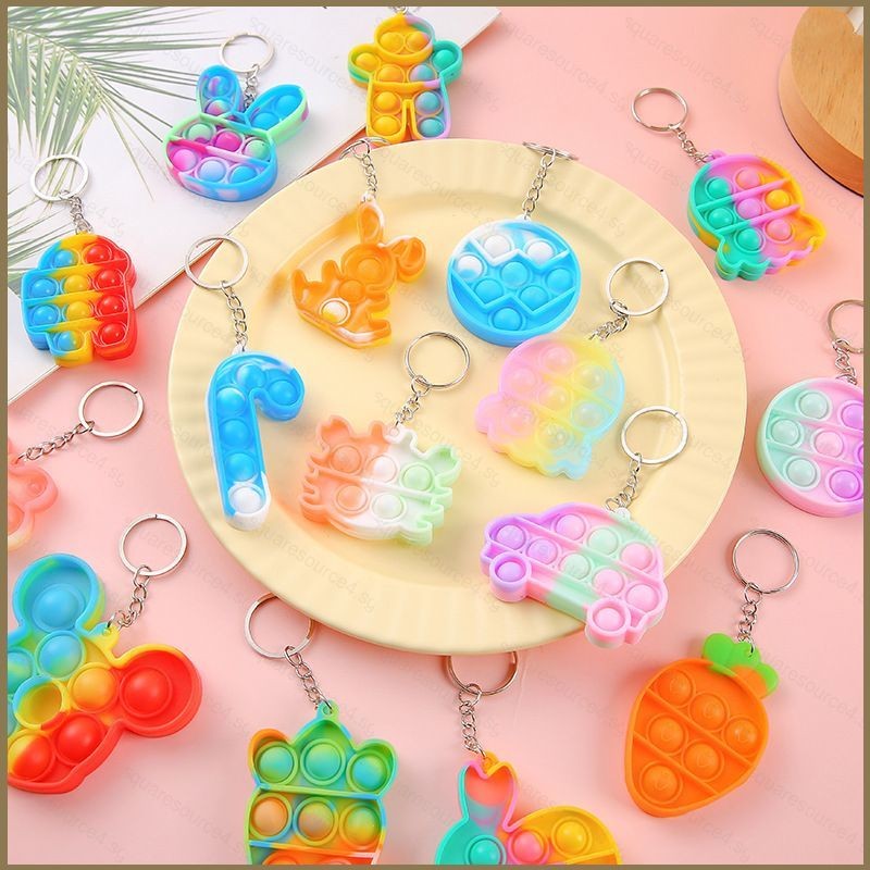 8U Random One Mini Pop It Keychain Rainbow Fruits Animals Cartoon ...
