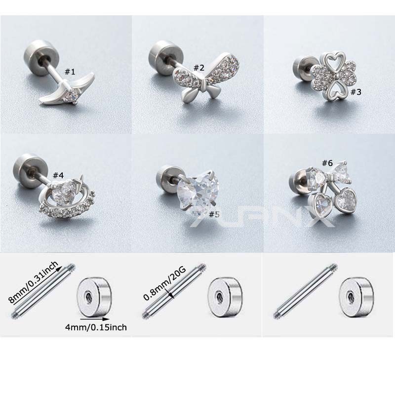 1 Piece Heart Shape Stainless Steel Cartilage Earring Stud Helix Pinna ...