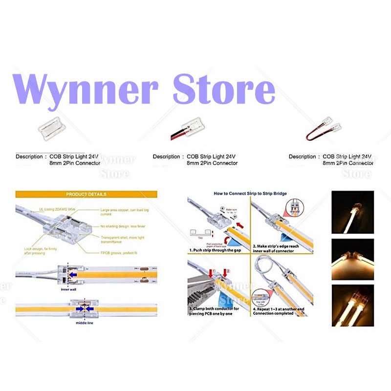Designer Lighting 8mm Led Strip COB Accessories COB Connector Wire ...