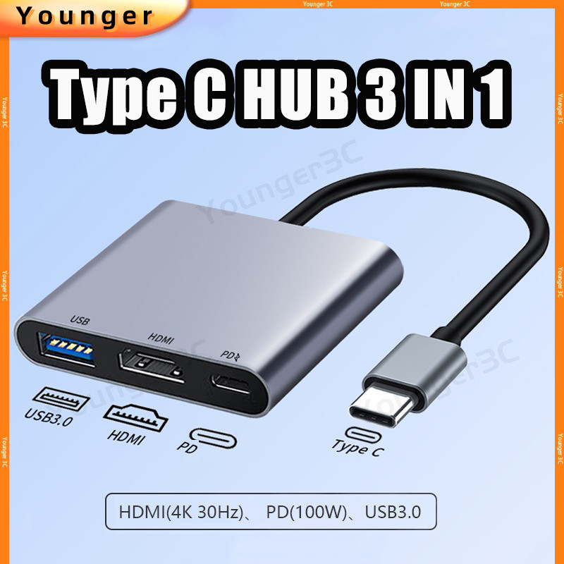 3 In 1 USB C Digital AV Multi Port Adapter,USB Hub Type C To USB 3.0 ...