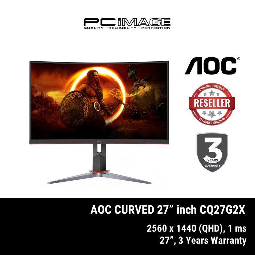AOC CQ27G2X 27" QHD 180Hz HDR Curved Gaming Monitor ( DP, HDMI, 3 Yrs ...