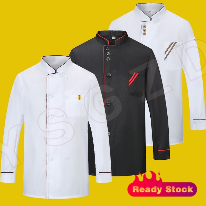 Pakaian kerja Chef Lelaki Lengan Panjang Chef Seragam Dapur Belakang ...