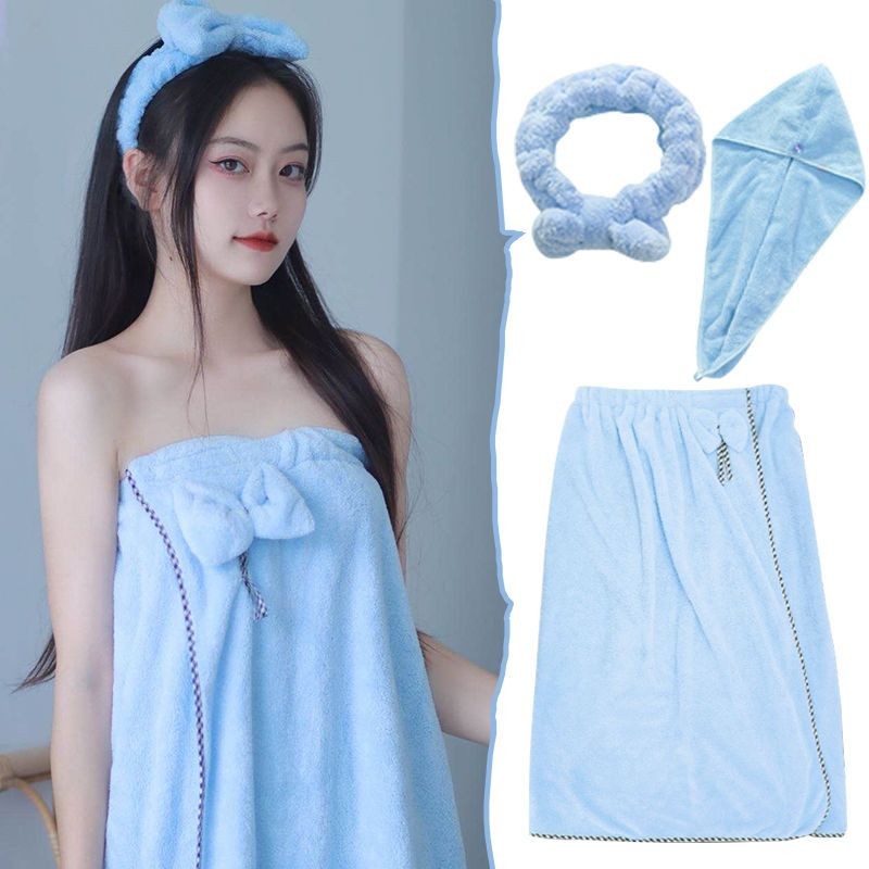 Bathrobes Female Students Korean Cute Non-Pure Cotton Dry Caps Absorb ...