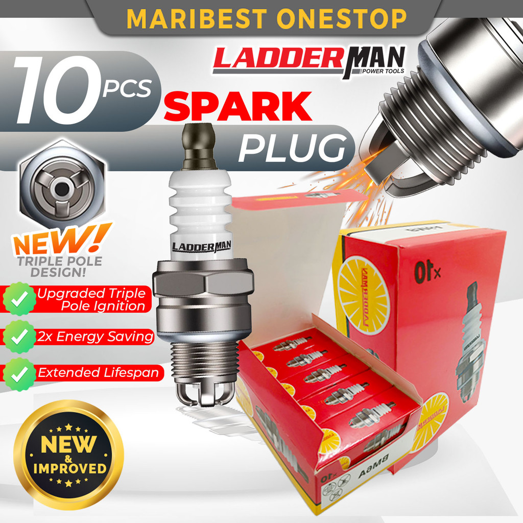 10PCS LADDERMAN Spark Plug 3-Sided Mesin Rumput Grass Cutter Motor ...