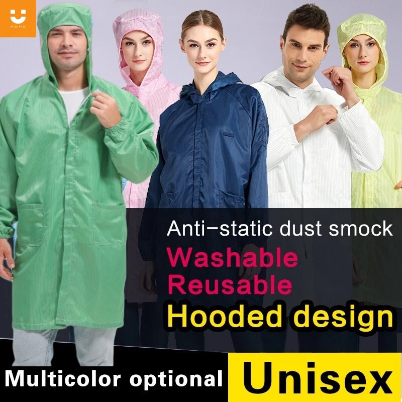 S~6XL ESD Smock with Zip Hooded Design Anti static PPE Gown Washable ...
