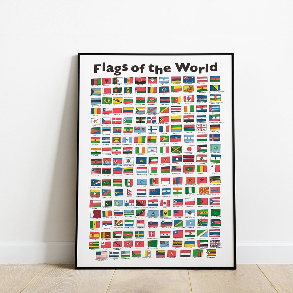 Flags of World Poster Countries Flags Painting Canvas Wall Art ...