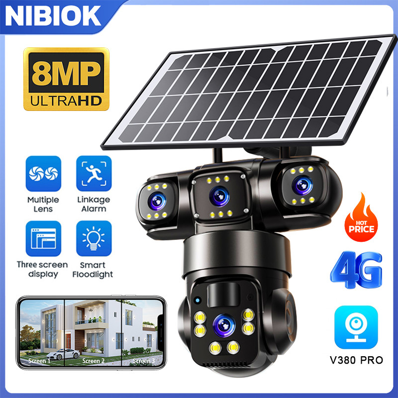 NIBIOK 4G Solar Camera HD 12MP 4K Outdoor CCTV Waterproof Night Vision ...