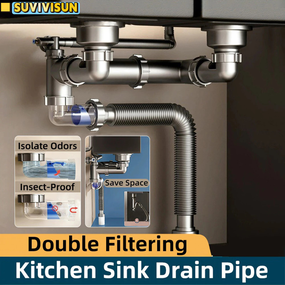 Kitchen Drain Pipe / SUVIVISUN Kitchen Drain Pipe Vegetable sink sewer ...