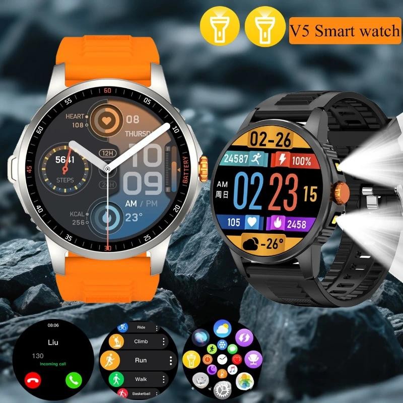 Round Screen Outdoor Sport Smart Watch Lelaki – LED Flashlight, Heart ...