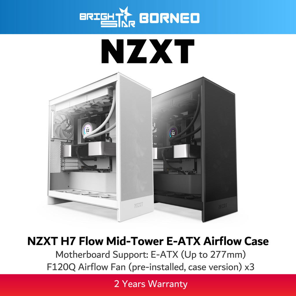 NZXT H7 Flow E-ATX Mid-Tower High Airflow PC Case - Black/White ...