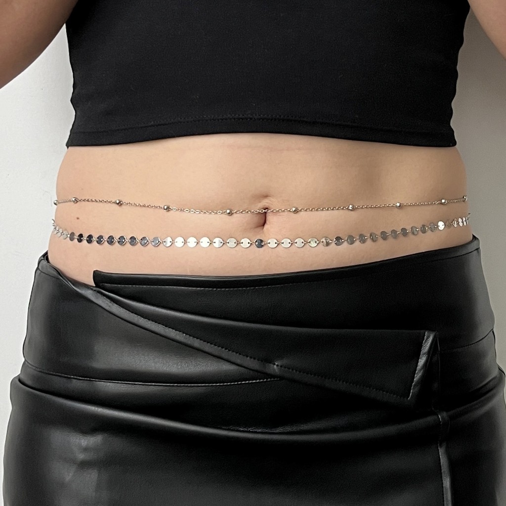 Jewelry Round Bead Chain Double Layer Ladies Waist Chain Metal Sequin ...