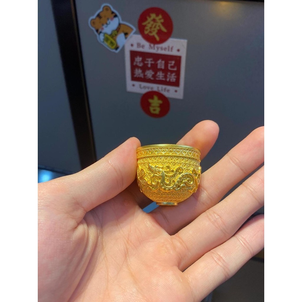Pure Handmade Gold Color Chisel Engraved Dragon Chart Mini Teacup ...