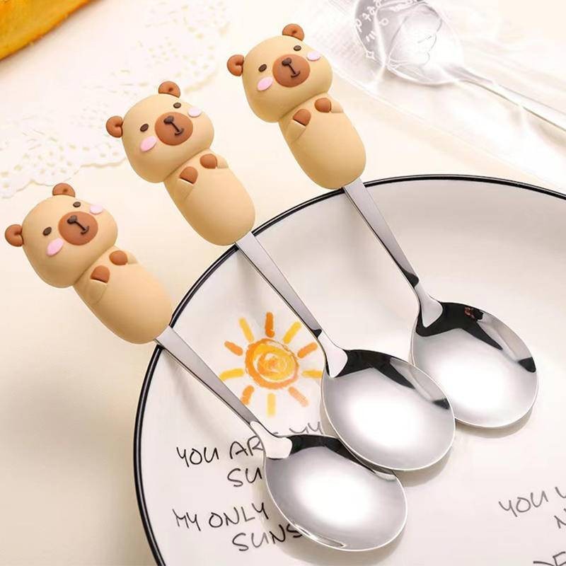 Capybara Cartoon Stainless Steel Doughnut Spoon Fork Coffee Cake ...