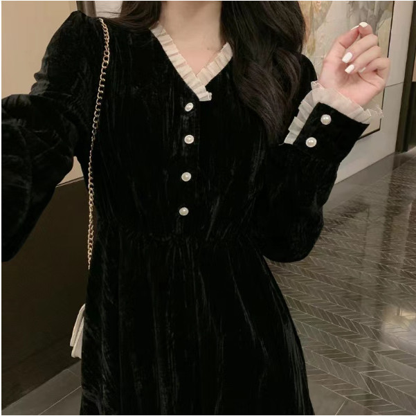 Long Dresses New French Hepburn Dresses Elegant Black Bottom Dresses ...