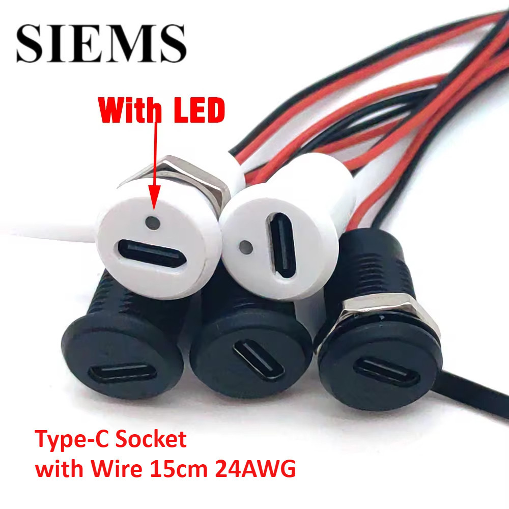 USB-C Socket Type-C 2A Charging Socket with 15CM Wire 24AWG Waterproof ...