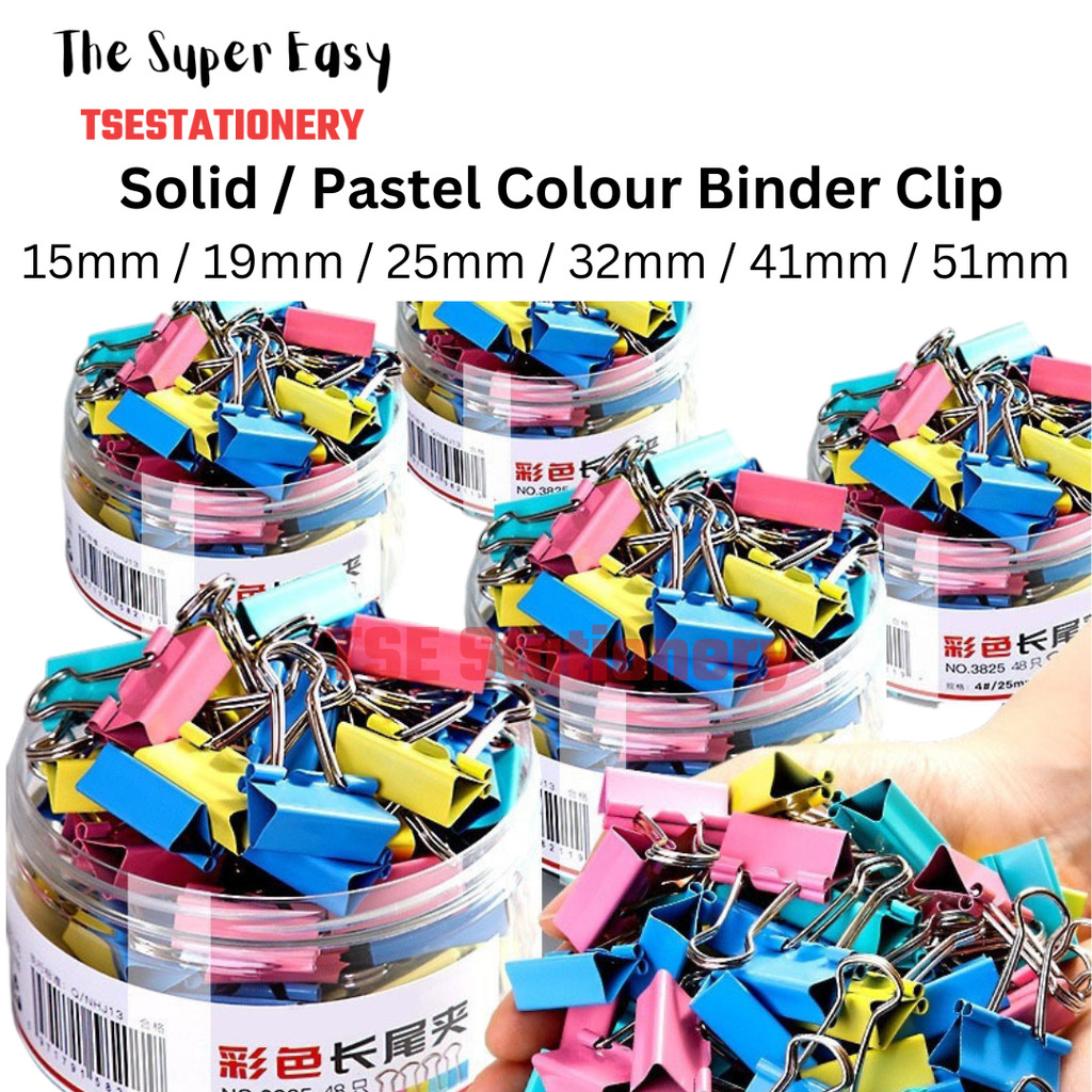Colourful / Pastel Binder Clip / Double Clip / Paper Black Clip (15mm ...