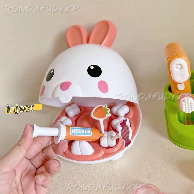 Adorable Rabbit Dentist Set Toy Cute Bunny Pretend Play Set Of Teeth ...