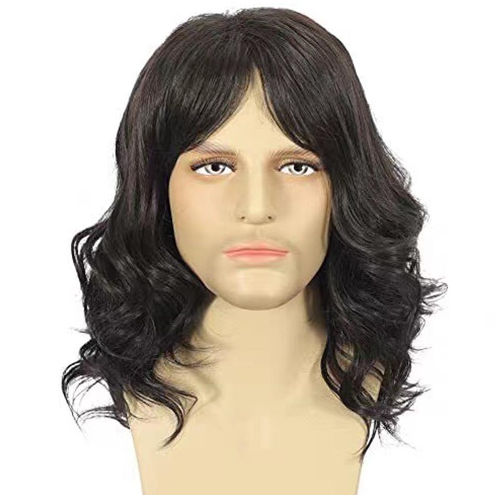 STAR Vintage Long Hair Wig Black Medium Length Wig Synthetic Retro Wig ...
