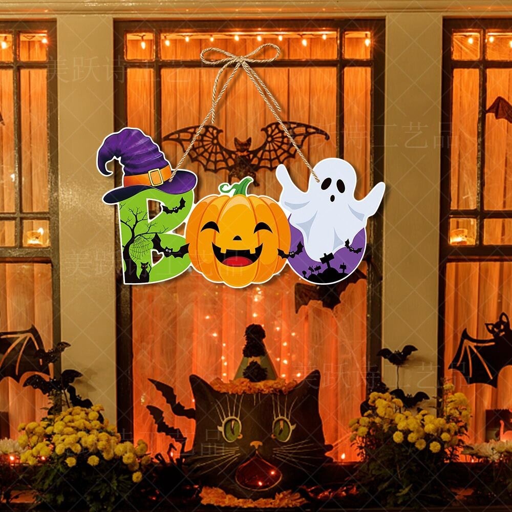 Halloween Door Decorations Horror Pumpkin Ghost Bat Door Hanging ...
