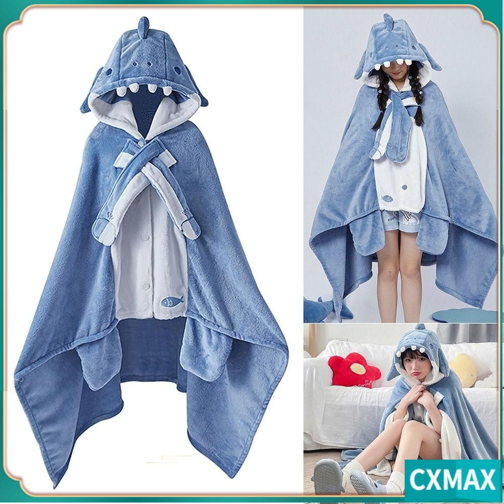 CVMAX Shark Blanket, with Hood Wearable Blanket Shark Shawl Cape Type ...