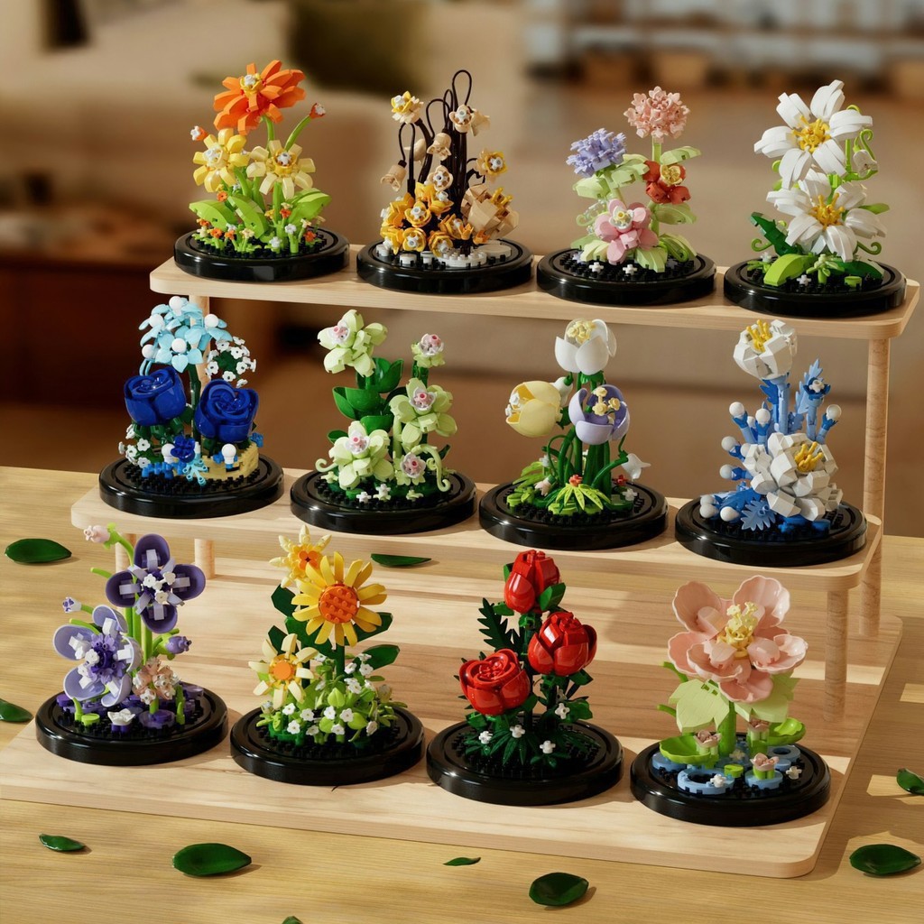 Gift of cute flower assembly model with cage and base for birthday and ...