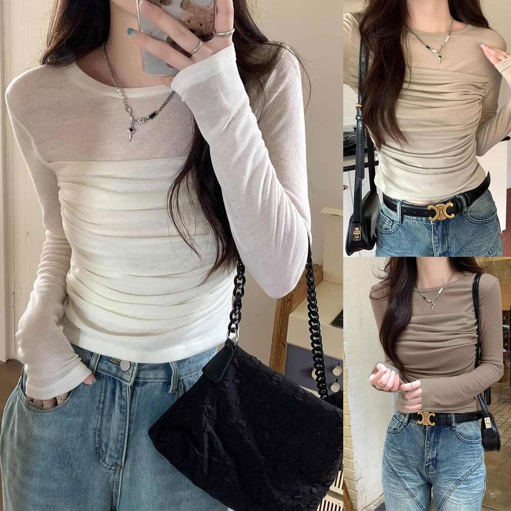 Chemisegrace W458 เสื้อครอปเเขนยาว ผ้าตาข่าย เสื้อผ้าแฟชั่นผู้หหญิง สาว ...