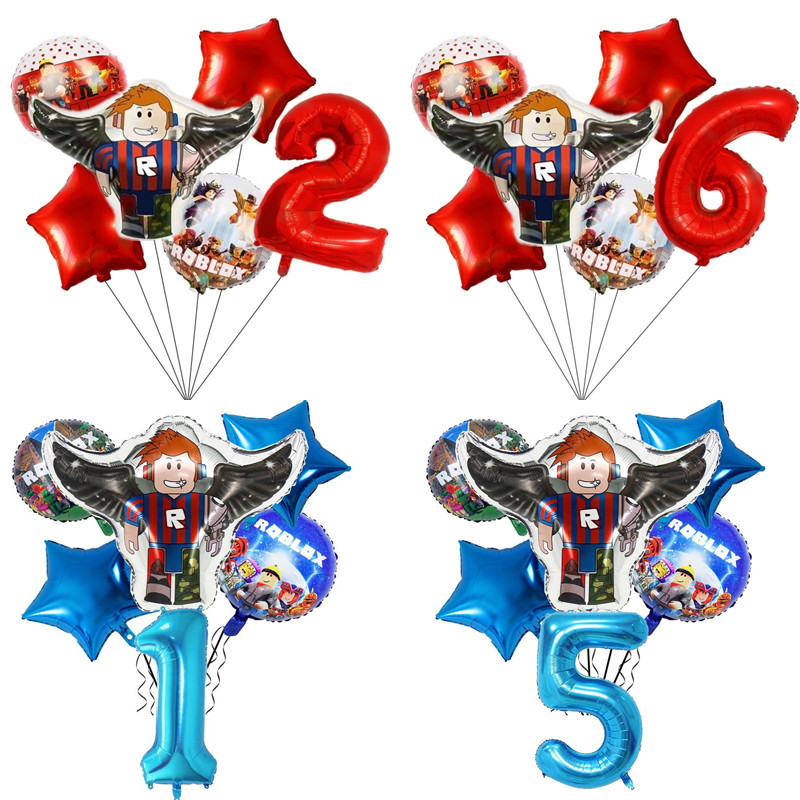 6pcs/set Roblox Foil Balloons 32inch Red Blue Number Balloons Set Kids ...