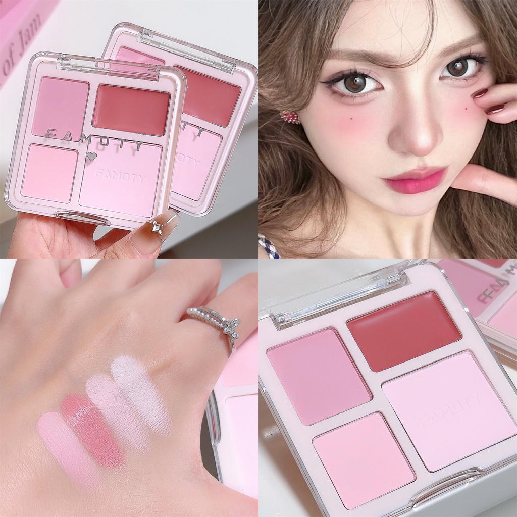 4 Color Blush Palette Rose Hawthorn Cheek Tint Blusher Powder Natural ...