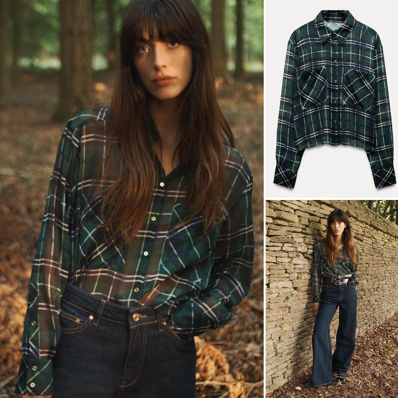 Zara Autumn New Style Metallic Thread Checked Shirt9385248 | Shopee ...