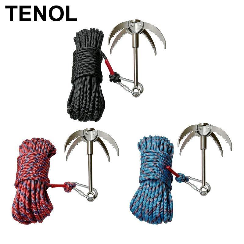 TENOL Grappling Hook with Rope Grapple Anchor Hook 4 Folding Claws ...