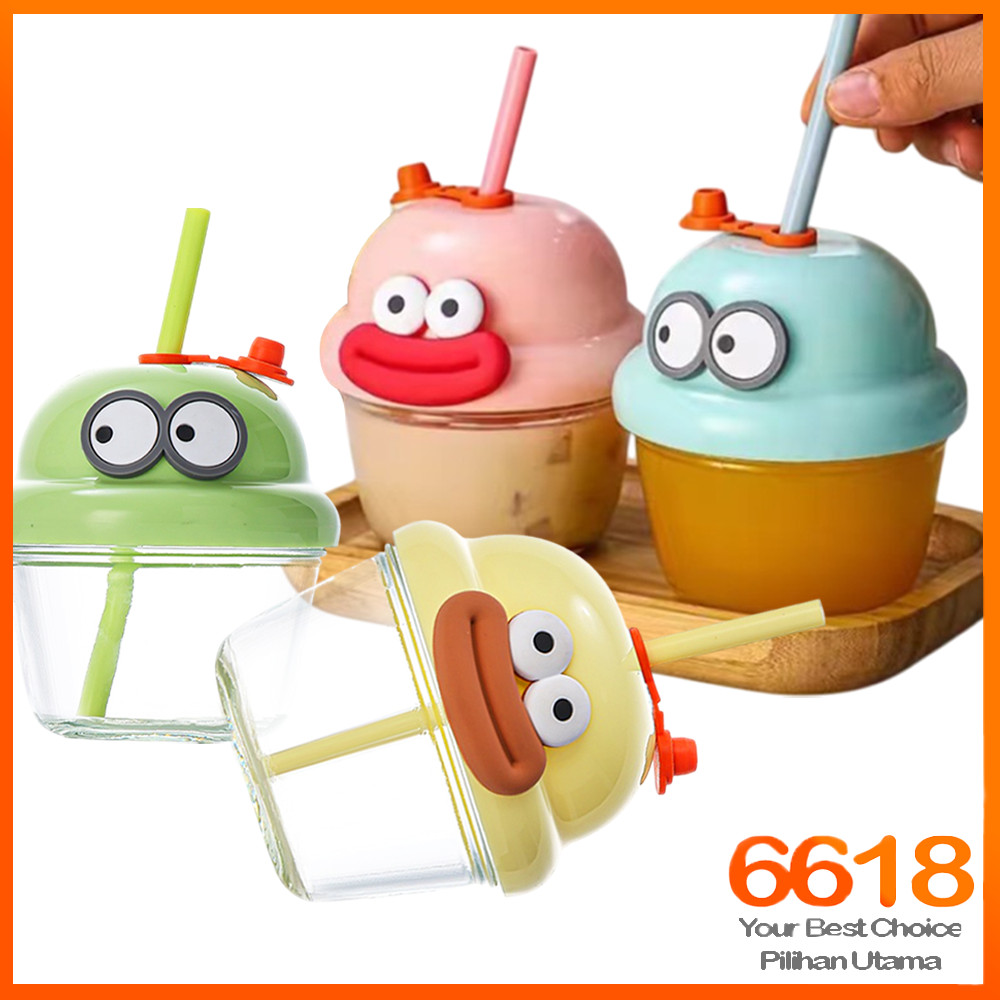 Cawan Kaca DunDun Mini 210ml Reka Bentuk Kartun Mulut Besar Yang Comel ...